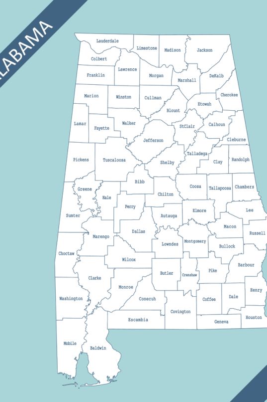 Lais Puzzle - Karte der Counties von Alabama 2.000 Teile
